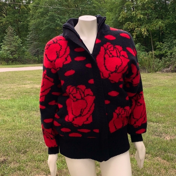 Vintage | Jackets & Coats | Vintage Winterset Red Rose Sweater Jacket ...